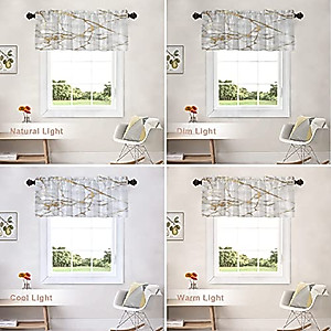 Shrahala Marble Golden Gold Kitchen Valances Half Window Curtain, Abstract Gold and White Marble Pattern Kitchen Valance for Window Ink Printing Valances Curtains for Kitchen Decor 52x18 inch(2pcs)