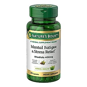 Nature's Bounty Mental Fatigue and Stress Relief, Rhodiola Supplement, 400 mg, Capsules, 30 Ct