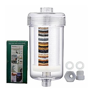 ZHYUUAX 1 Micron Shower Filter, in line Water Filter, Washing Machine Filter System, Composite Carbon Cartridge Double Filtration, Removal of Chlorine and Fluoride-Improve Cough+2 pcs connectors