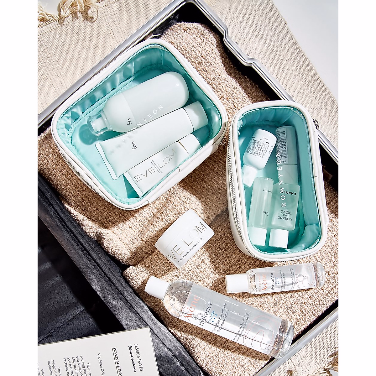 Rownyeon Clear Makeup Case 3 Pcs Transparent Cosmetic Bag Set Travel Makeup Train Case Portable Cosmetic Organizer with Handle White