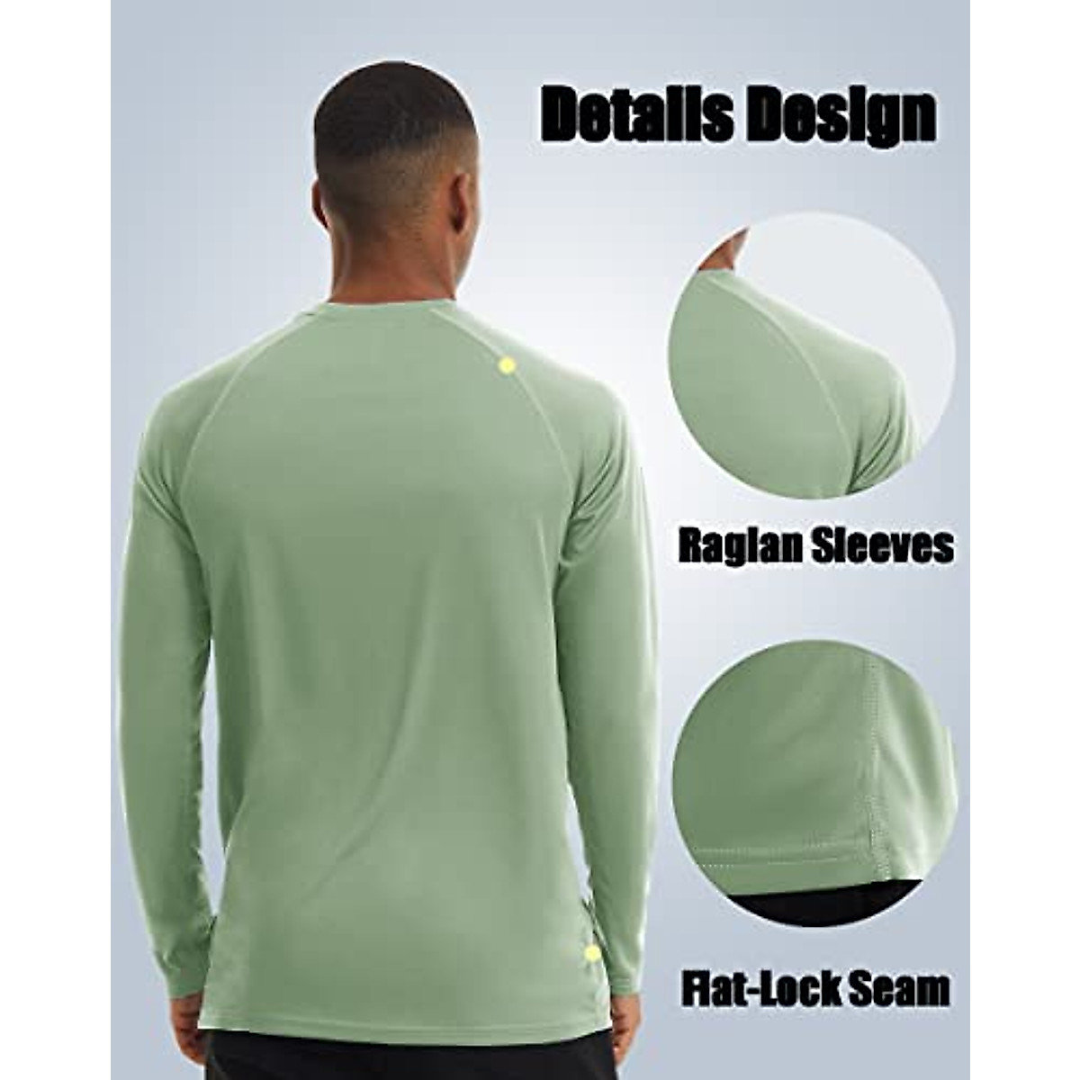 TACVASEN Men's UV Shirt Long Sleeve Swim Sun Protection Tops Running Shirts Outdoor Rash Guard Performance Tee Quick Dry Swimwear for Men Light Green