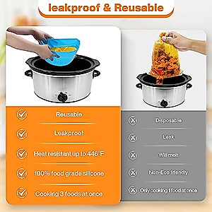 Spardar Slow Cooker Liners, 3 In 1 Reusable Insert Divider Compatible with Crock Pot 6-7 QT Oval Slow Cookers, Silicone Slow Cooker Liner for Crock Pot, Dishwasher Safe, BPA Free, Easy Clean