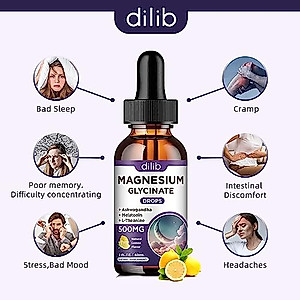 Magnesium Glycinate Supplement, Magnesium Liquid Drops with Magnesium Glycinate 500mg Sleep Aid Drops - Melatonin, Ashwagandha, L - Theanine - Support Stress Relief, Bone, Muscle, Mood Vegan