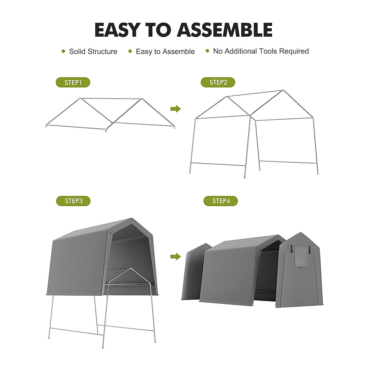 GarveeLife 6 x 8 ft Carport Storage Shed, Portable Garage with Roll-up Zipper Door, Heavy Duty Waterproof Tarp, Storage for Motorcycle, Bike, Firewood, Garden Tools