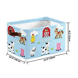 Deven Farm Animal Blue Personalized Large Storage Baskets for Organizing Shelves with Handle,Closet Decorative Storage Bins for Bathroom,Nursery,Home 1 Pack