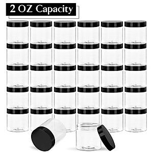 36 Pack 2 Oz Small Plastic Container Jars with Lids and Labels BPA Free, TUZAZO Empty Round Clear Cosmetic Containers Plastic Slime Jars for Lotion, Cream, Ointments, Samples, Travel Storage (36)
