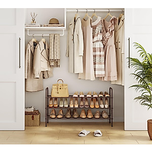 Hoctieon 3 Tier Durable Mesh Style Shoe Rack, Entryway Shoe Shelf, Shoe Rack FreeStanding, Shoe Storage Organizer, Shoe Rack for Closet, Brown