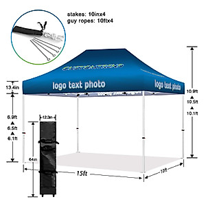Custom Tents 10x15 with Logo, Custom Canopy Tent 10x15 with Logo, Personalized Pop Up Tent Canopy for Tradeshow Outdoor Events Advertising, Roller Bag Included (3 Full Walls)