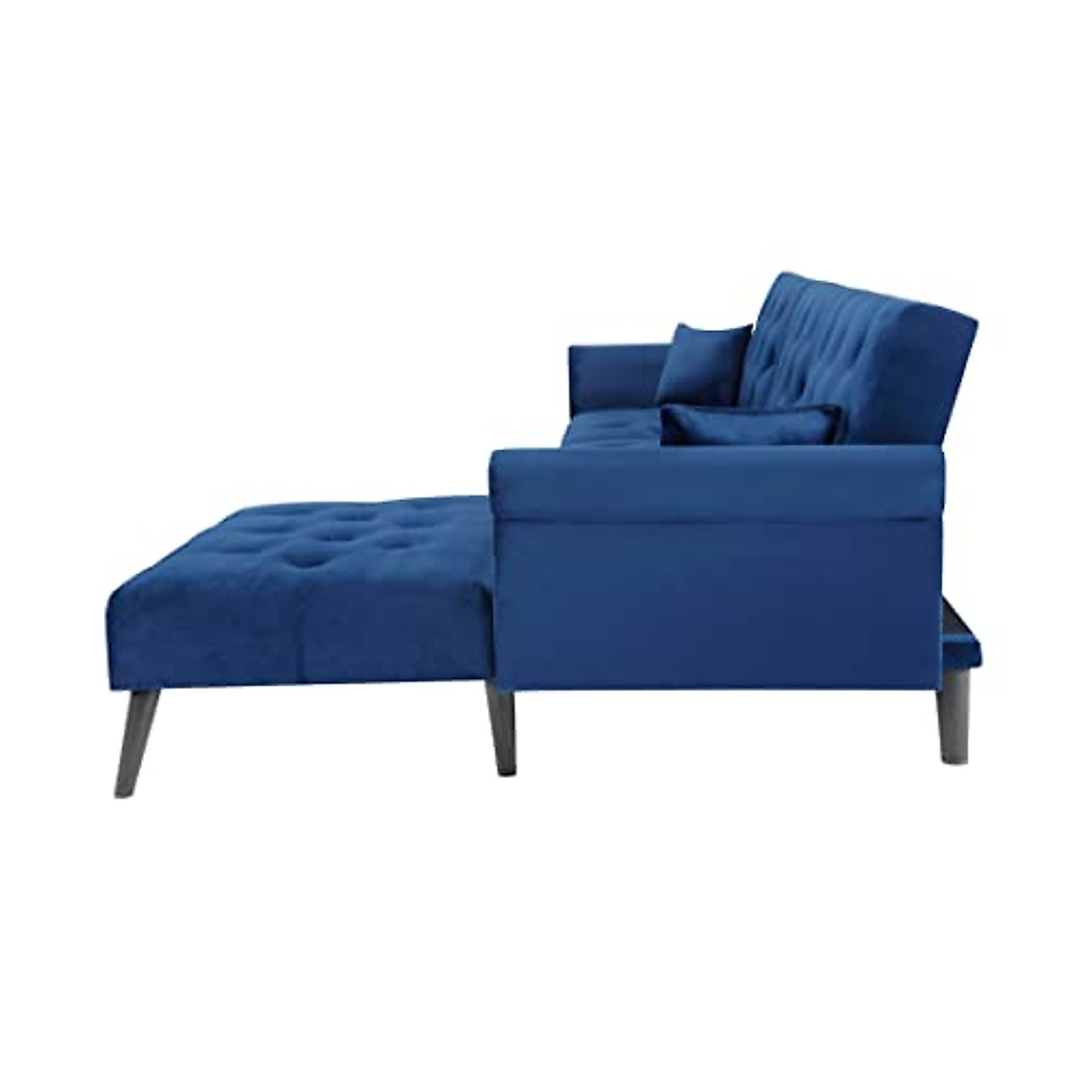 FANYE Navy Corner Velvet Tufted, L-Shaped 3 Seater Sofa & Sectional Convertible Sleeper Couch Bed with Reversible Chaise and Nailhead Decor for Home Office Apartment Living Room