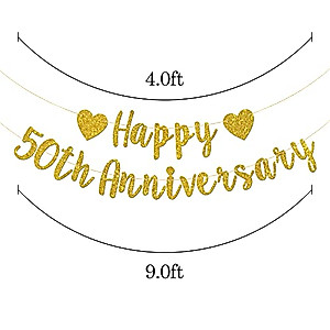 Talorine Happy 50th Anniversary Banner, 50th Wedding Anniversary, 50th Birthday, 50 Years Loved Party Decorations (Gold Glitter)