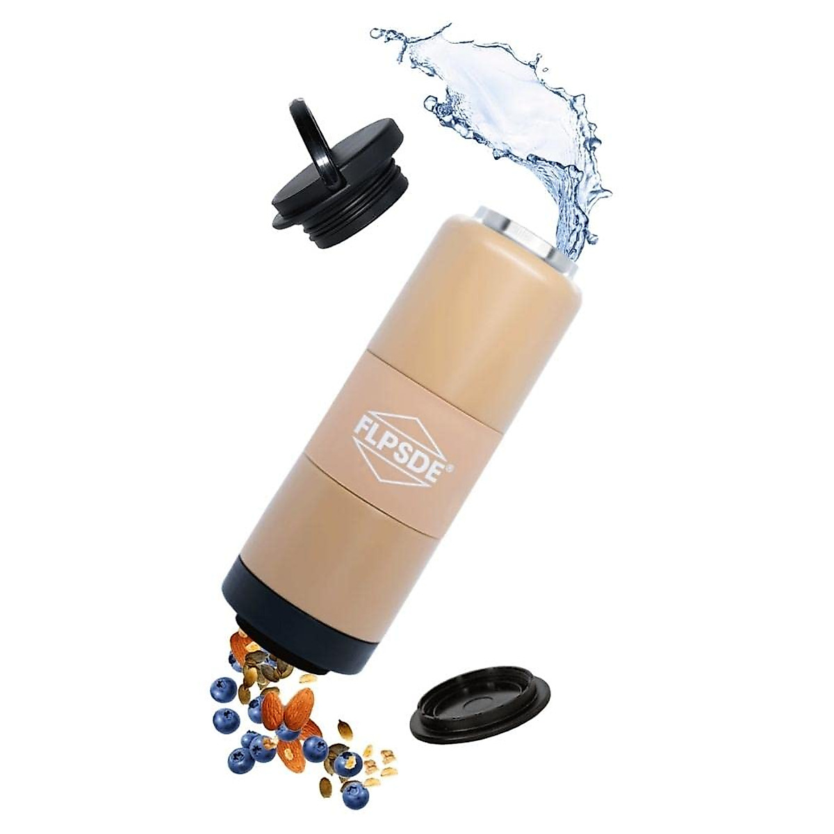 FLPSDE Water Bottle with Snack Compartment, Drink & Snack Cup Combo, 20oz Stainless Steel Water Bottle with 7oz Snack Container, Snack Storage, Dual Chamber Water Bottle