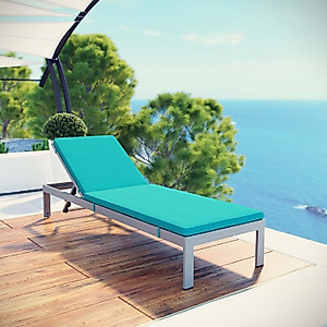Modway Shore Aluminum Outdoor Patio Chaise Poolside Lounge Chair with Cushion in Silver Turquoise