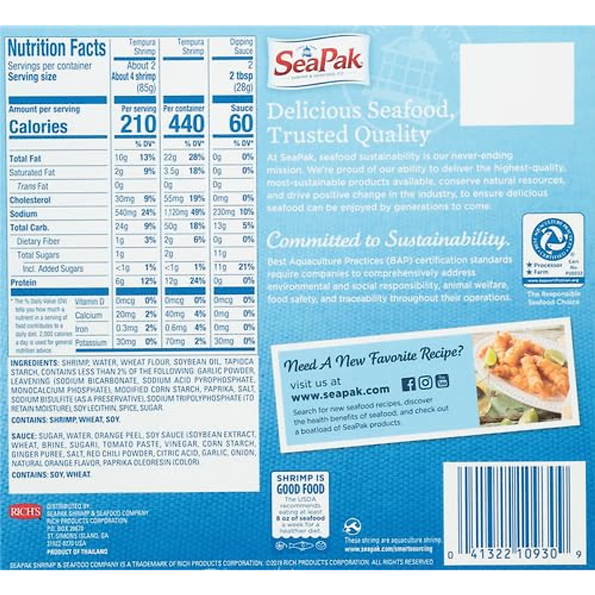 SeaPak Tempura Shrimp with Oven Crispy Breading and Sweet and Spicy Orange Sauce, Frozen, 8.2 oz