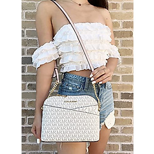 Michael Kors Jet Set Medium Dome Crossbody Vanilla Signature Powder Blush Pink