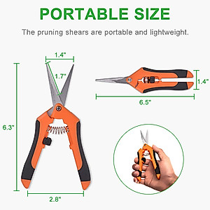 GROWNEER 3 Packs Pruning Shears with Straight Blades, 3 Packs Trimming Scissors with Non Stick Blades, Gardening Hand Pruning Snips with Straight Stainless Steel Precision Blade