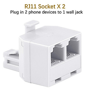 Uvital RJ11 Duplex Wall Jack Adapter Dual Phone Line Splitter Wall Jack Plug 1 to 2 Modular Converter Adapter for Office Home DSL Fax Model Cordless Phone System, White(2 Packs)