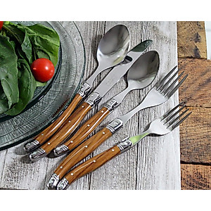 Laguiole 20 Piece Flatware Set – Stainless Steel Cutlery Set – Dishwasher Safe Silverware Set – Luxurious Utensil Sets w/Knives, Spoons and Forks Set (Wood Grain, Service for 4)