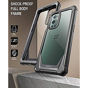 Poetic Guardian Case Designed for Oneplus 9 Pro 5G, Built-in Screen Protector Work with Fingerprint ID, Full Body Hybrid Shockproof Bumper Cover Case, Black/Clear