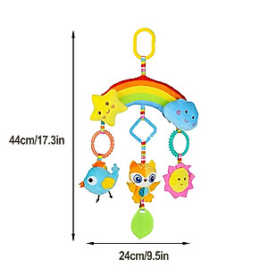 AIPINQI Baby Car Seat Stroller Toys, Hanging Plush Crib Toys Colorful Bell Soft Baby Sensory Rattles with Teether for Babies Boys and Girls 3 6 9 to 12 Months (Rainbow)