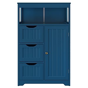 Topeakmart Wood Bathroom Floor Cabinet, Free Standing Storage Cabinet with 3 Drawers and Cupboard, Hallway/Entryway Cabinet, Living Room Accent Furniture, Navy Blue
