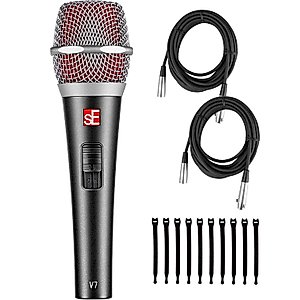 Briskdrop sE Electronics V7 Switch Supercardioid Dynamic Handheld Microphone - Bundle with 2 XLR Cables and 10 Cable Ties