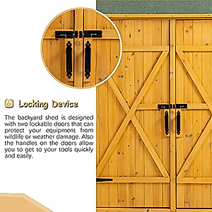 Outdoor Storage Shed, 64" Wood Garden Shed with Double Lockable Doors, Outdoor Storage Cabinet with Waterproof Roof, Weather Resistant Tool Shed Organizer for Patio, Garden, Backyard, Lawn (Natural)