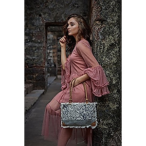 Myra Bag Leaf Swirls Upcycled Canvas Bag S-1151