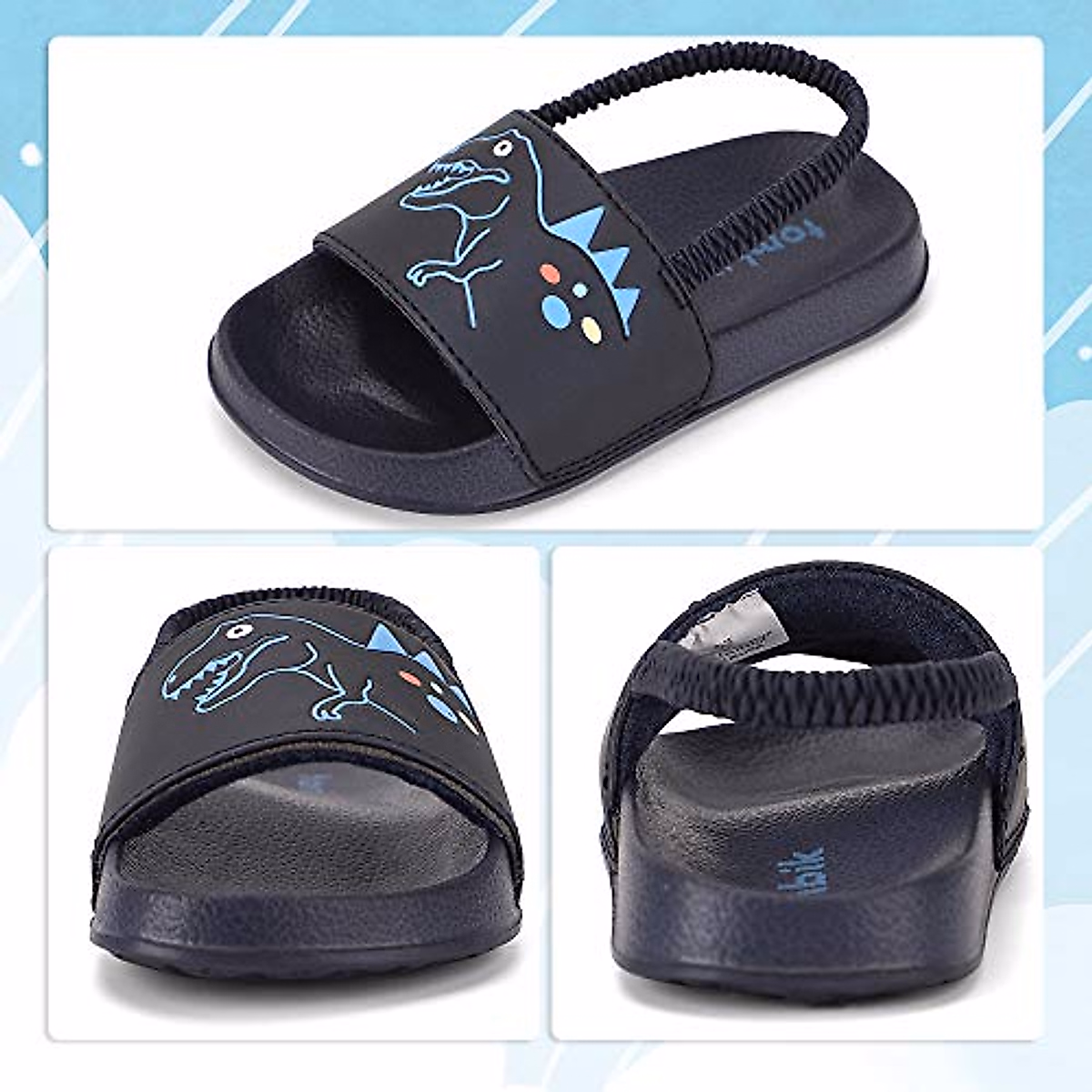 tombik Toddler Sandals Boys Pool Slipper Slides Kids Water Shoes for Beach Navy/Dinosaur 7-8 US M Toddler