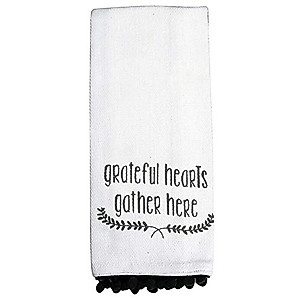 fillURbasket Cute Kitchen Towels Set Decorative Spring Dish Towels with Sayings Themed Inspirational Grateful Gray Teal Towels Kitchen Gift Set 16x28 100% Cotton