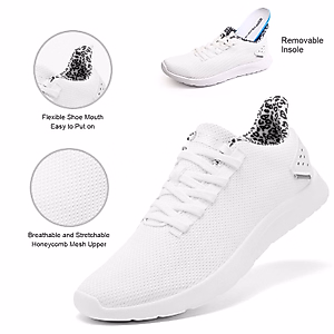 KOLILI Women Fashion Tennis Road Running Workout Shoes Lightweight Energycloud Soft Cushion Sneakers White Leopard Size 8