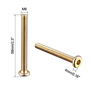 sourcing map M6 x 55mm Threaded Hex Socket Head Cap Screw Bolt Bronze Tone 5 Pcs