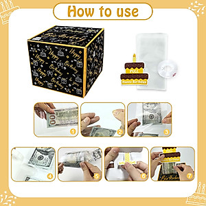 DTESL Happy Birthday Day Money Box for Cash Gift Pull,Money Gift Boxes for Cash,Money Box for Cash Gift Black & Gold Money Holder for Cash with Pull Out Card DIY Set Surprise Birthday Gift Box