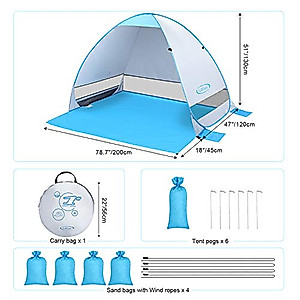 G4Free Large Pop up Beach Tent for 3-4 Person, UPF 50+ Automatic Sun Shelter Canopy Portable Outdoor Cabana Sun Umbrella