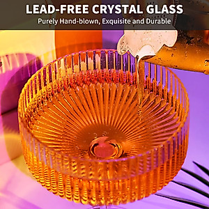 4 Pcs Coupe Glasses, Hand Blown 10 oz Cocktail Glasses, Ribbed Martini Glasses, Gift Boxed Drinking Glasses Set Pefect for Espresso Martini, Manhattan, Cocktail, Wine, Champagne