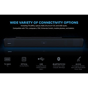 Creative Stage V2 2.1 Soundbar with Subwoofer, Clear Dialog and Surround by Sound Blaster, Bluetooth 5.0, TV ARC, Optical, and USB Audio, Wall Mountable, Adjustable Bass and Treble, for TV