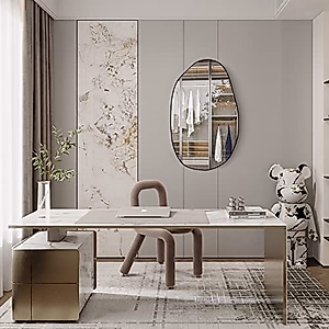 RACHMADES 33.5×20.5 inches Irregular Wall , Asymmetrical , Large Vanity Mirror for Wall Decoration, Modern Wood Framed for Living Room Bedroom Bathroom Entryway Mirror