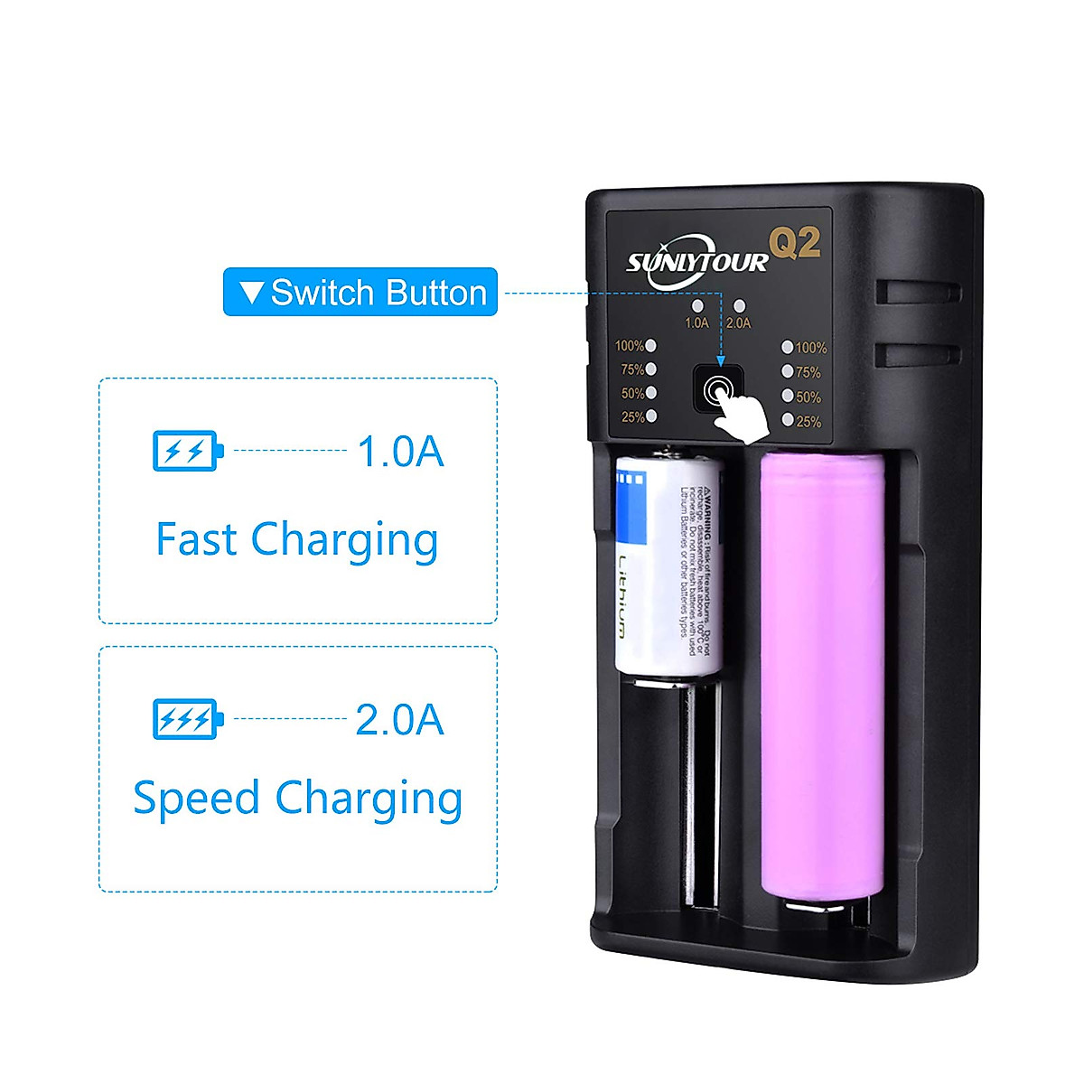 SUNLYTOUR 22650 20700 18650 Battery Charger,Dual USB Battery Charger for 26700 26650 26500 25500 22700 22500 18700 18500 18490 18350 17650 16650 16340(RCR123) 14650 14500 NiMH Ni-Cd Battery