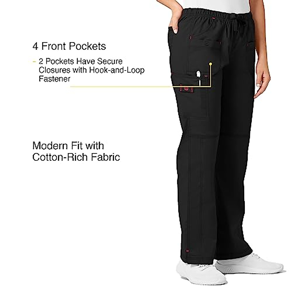 WonderWink Women's Wonderflex Faith Scrub Pant, Black, Large