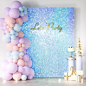 COKAOBE Rainbow Blue Shimmer Wall Backdrop 24PCS Rainbow Blue Sequins Backdrop Decoration Panels, Photo Backdrops for Baby Shower Mermaid Unicorn Birthday Anniversary Wedding Decoration (Rainbow Blue)