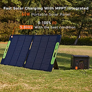 Solar Generator 320W Portable LiFePO4 Power Station 320Wh and Solar Panel 60W with 2 AC Outlet 110V/300W(Peak 480W), Solar Mobile Battery Backup for Outdoors Camping Travel Hunting Home Emergency