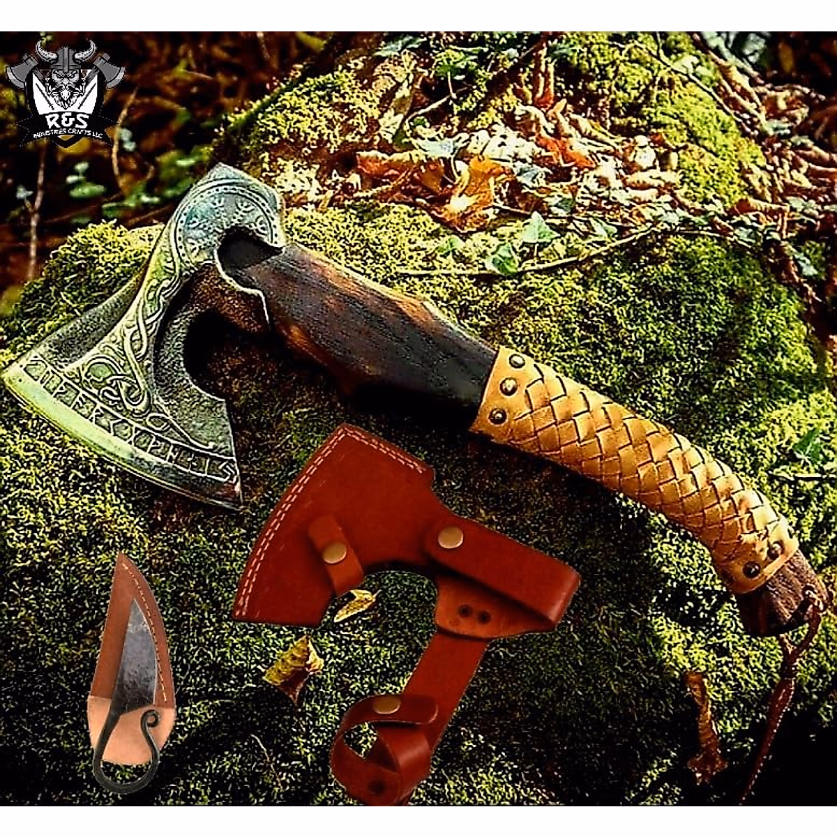 Forged Carbon Steel Viking Axe with Ashwood Shaft | Viking Axe Real Bearded Camping Axe with Leather Sheath | Best Birthday, Anniversary for him