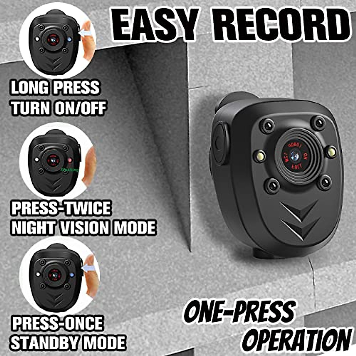Mini Body Camera Video Recorder Built-in 128GB Memory Card with Night Vision IR & Loop Record HD 1080P, 4-6 HR Battery Life Wearable Police Cam for Home, Outdoor, Law Enforcement, Security Guard
