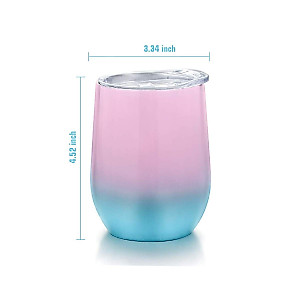 12 oz 2Pack Wine Tumbler with Lid, Double Wall Vacuum Insulated Stemless Glass, Stainless Steel Wine Cup with Straw and Straw Brush for Wine, Coffee, Drinks, Champagne, Cocktails (Colorful 1)