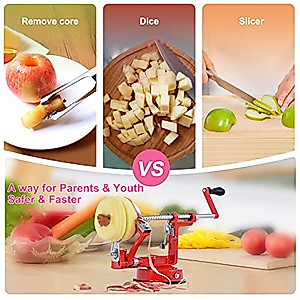 Apple Peeler, Stainless Steel Apple Corer Slicer Peeler, Durable Heavy Duty Die Cast Magnesium Alloy Apple Peeler Slicer Corer with Suction Base(Red)