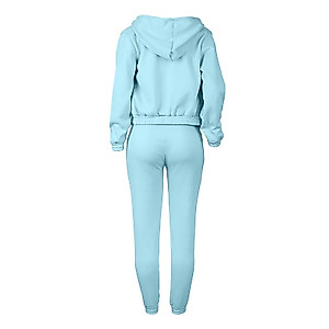 sumensumen Womens Sweat Suits 2 Piece With Hoodie,Lounge Sets 2 Piece Outfits-Hoodie Sweatshirt and Jogger Sweatpants Blue,X-Large