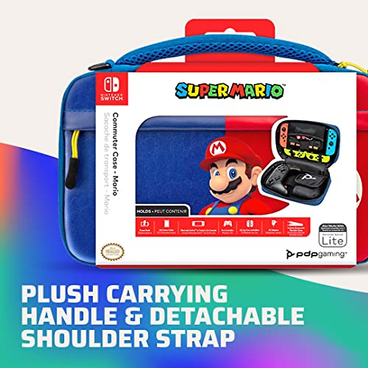 PDP Messenger Case with Removable Shoulder Strap - Holds 14 Games & Console - Compatible with Nintendo Switch/ Lite/ OLED - Power Pose Mario