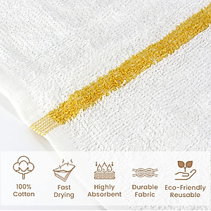 Ashley 60 Pack White Bar Towels for Kitchen (Yellow Stripe), 16X19 in, 100% Cotton Kitchen Towels, Cleaning Towels for Housekeeping, Multipurpose Cleaning Rags, Absorbent Terry Dish Towels, Barmop