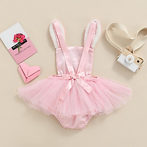 Toddler Baby Girl Romper Infant Girl Easter Sequins Tutu Dress Bunny Ear Jumpsuit Playsuit One Piece Outfit (Pink, 18-24M)
