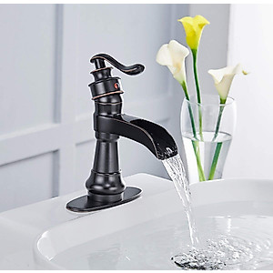 BATHFINESSE Oil Rubbed Bronze Deck Mounted Single-Handle Lavatory Faucet with Pop Up Drain Stopper and Overflow, Ideal for Sink and Bathroom