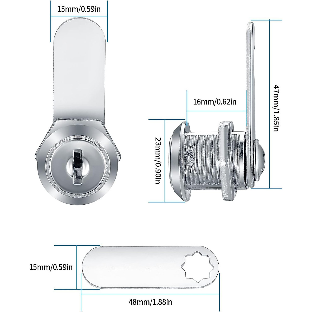 10 Pack 5/8 Cam Lock Keyed Alike Cabinet Locks with Keys Secure Drawer Mailbox File RV Storage Locks Tool Box Locks Replacement Cam Locks for Furniture, Chrome-Finish Zinc Alloy